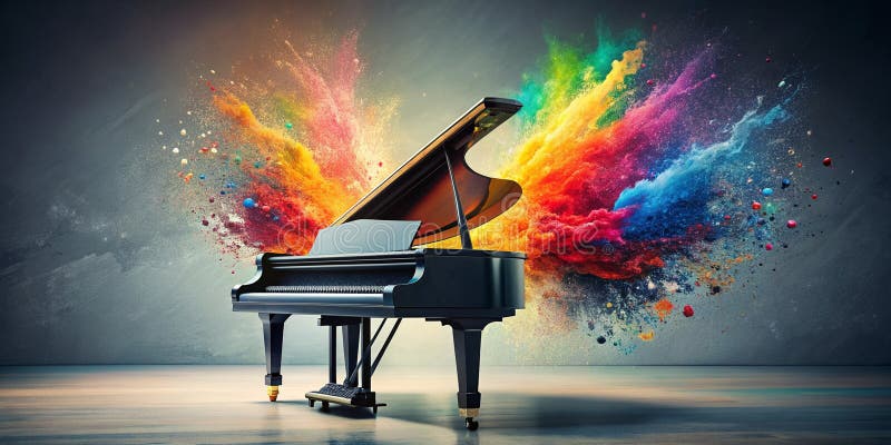 Colors and Debris Exploding from Inside a Black Grand Piano AI ...