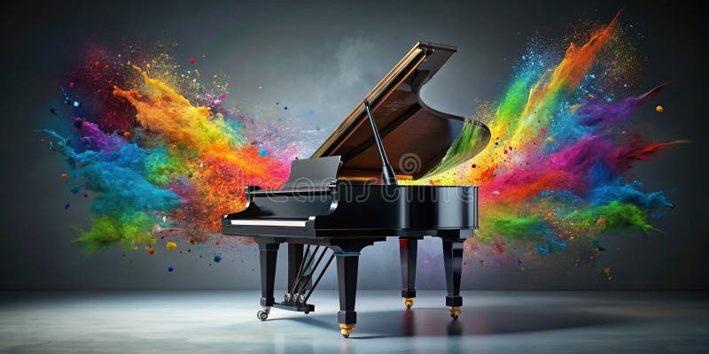 Colors and Debris Exploding from Inside a Black Grand Piano Generative ...