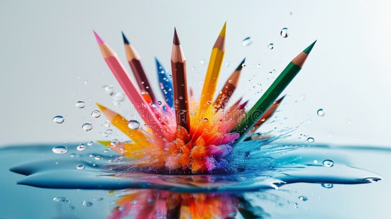Colors Explosion on a Drop. Refraction of Colored Pencils on a Drop ...