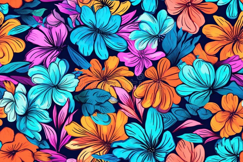 Colors of Flowers Drawn with Ink. Seamless Pattern Stock Illustration ...