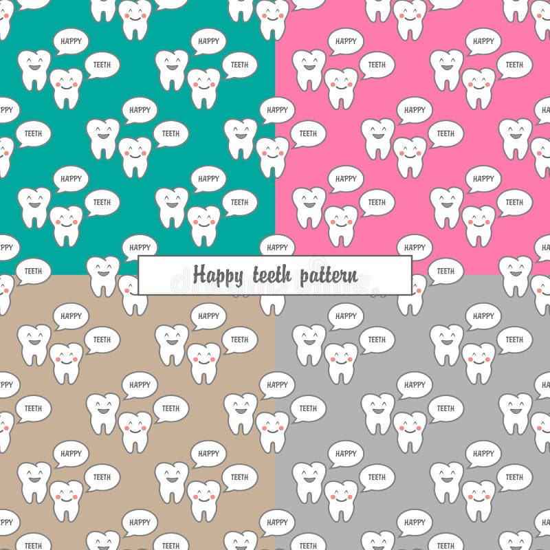 4 Colors Happy Teeth Pattern Stock Vector - Illustration of dentistry ...