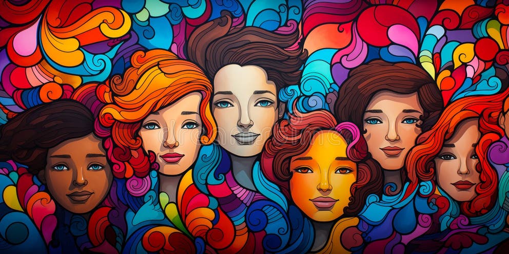 The Colors of Humanity Hand-Drawn Multi-Ethnic Crowd Pattern Stock ...