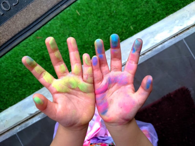 Colors on Kids Hands. Kid Plays Chalk Colors Stock Image - Image of ...