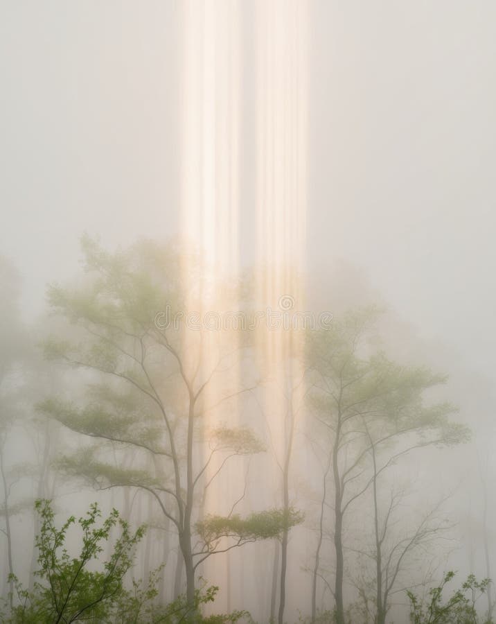 Colors of Light through Misty Forest Scene. Stock Image - Image of ...