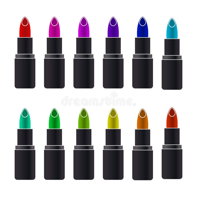 12 Colors Lipstick Icon Set. Stock Vector - Illustration of flat ...