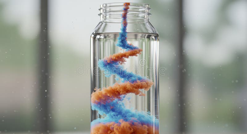 Colors Mixing in Water Inside Bottle with Abstract Swirl Formation ...