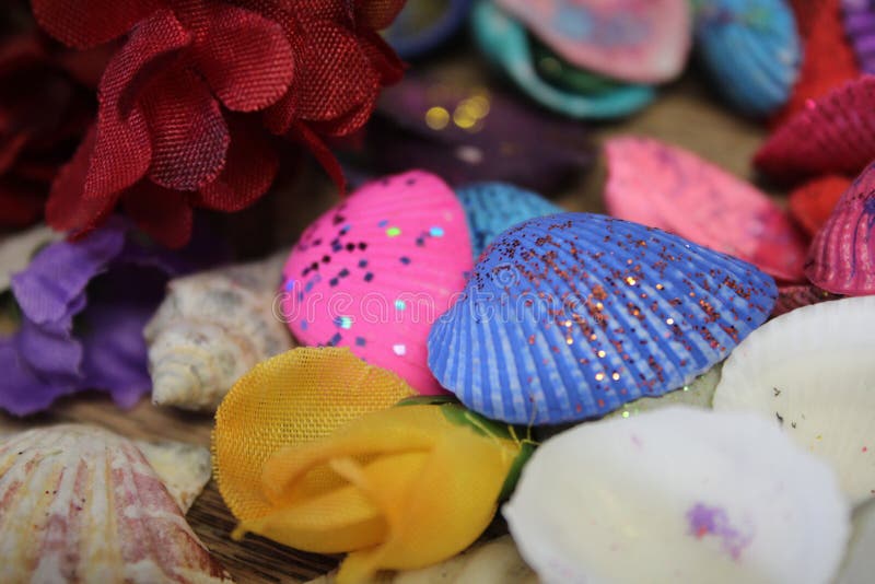 Colors Painted Shells with Sparkle Stock Photo - Image of pretty ...
