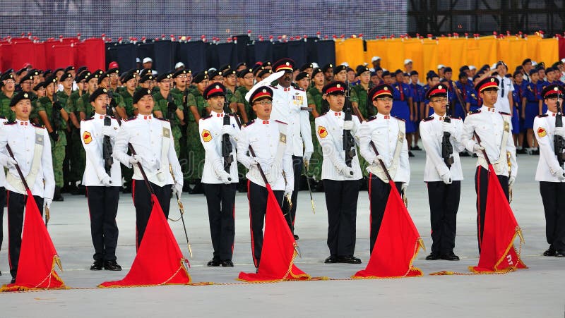 Colors Party Marching during National Day Parade (NDP) Rehearsal 2013 ...