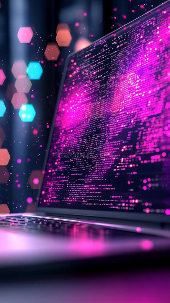 Colors and Patterns of Code Shimmer on a Laptop Screen in a Cozy ...