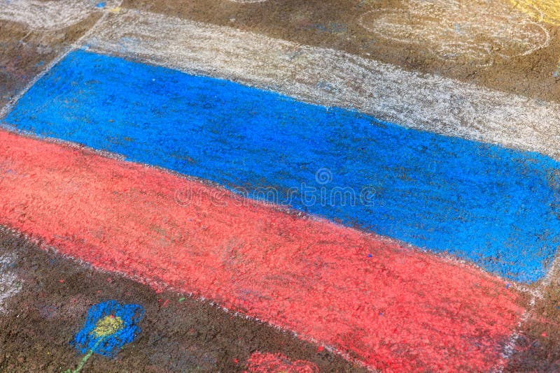 The Colors of the Russian Flag are Drawn on the Pavement with Chalk ...