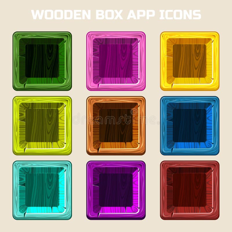 Colors Square Wooden Box App Icons Stock Vector - Illustration of brown ...