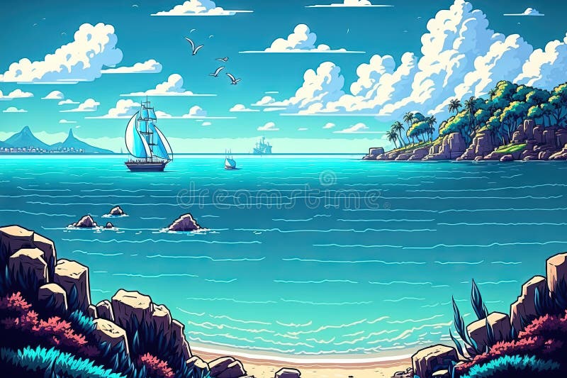 Colors for a Sunny Seascape Stock Illustration - Illustration of nature ...