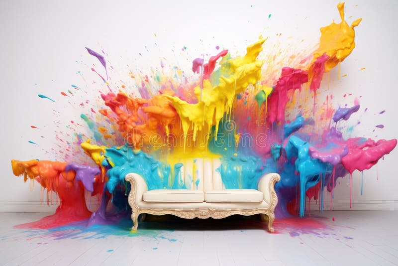 Colorsplash in Clean White Livingroom AI Generated Stock Illustration ...