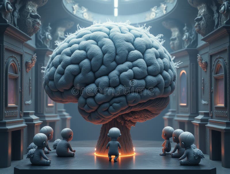 A Colossal Brain Dominates the Scene, Encircled by Cherubic Figures in ...