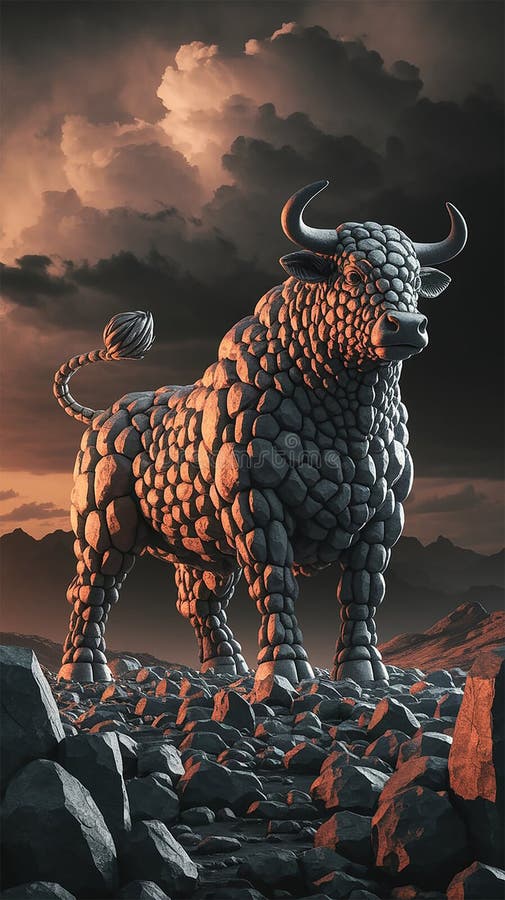 A Colossal Bull, Sculpted from an Array of Boulders and Stones Stock ...