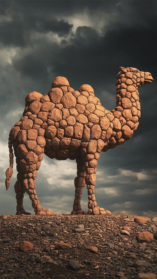 A Colossal Camel Composed of Layered Rocks Stands Majestically Against ...