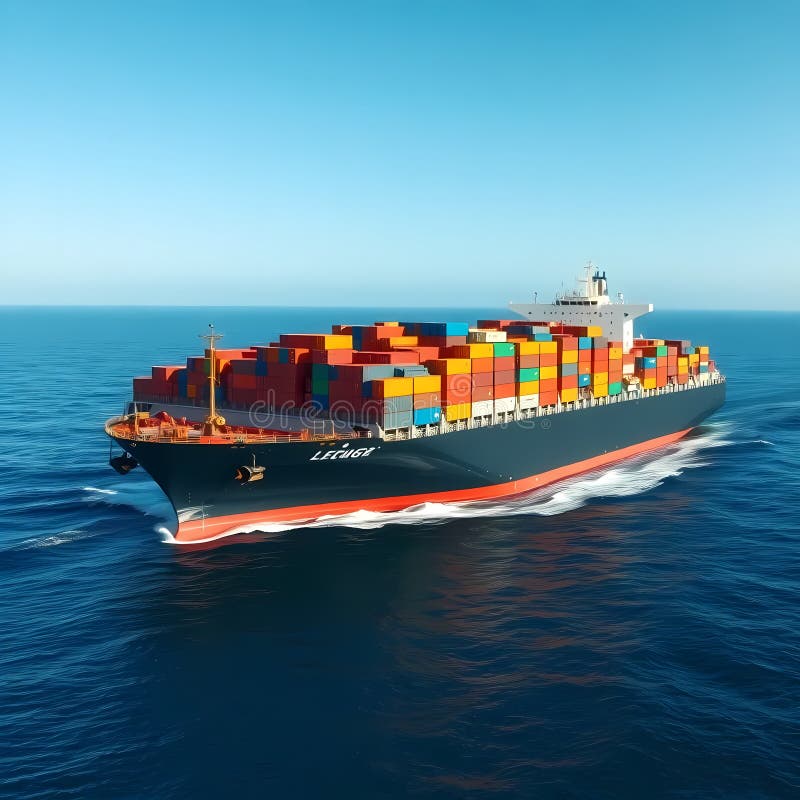 A Colossal Cargo Ship, Navigating Calm Ocean, Loaded with Colored ...