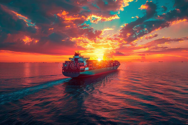 Colossal Container Ship on the Horizon, Vibrant and Colorful Freight ...