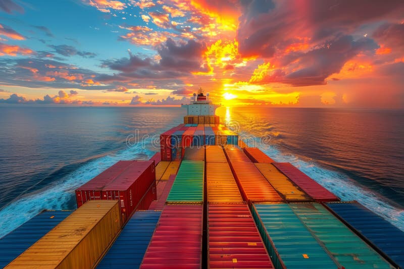 Colossal Container Ship on the Horizon, Vibrant and Colorful Freight ...