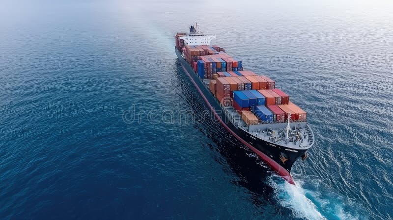A Colossal Container Ship Sails through the Ocean, Transporting Cargo ...