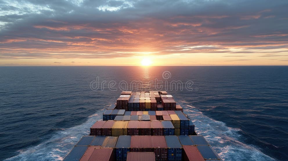 A Colossal Container Ship Sails through the Ocean, Transporting Cargo ...