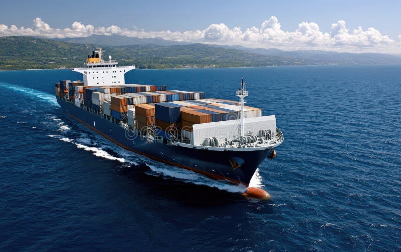 A Colossal Container Ship Sails through the Ocean, Transporting Cargo ...
