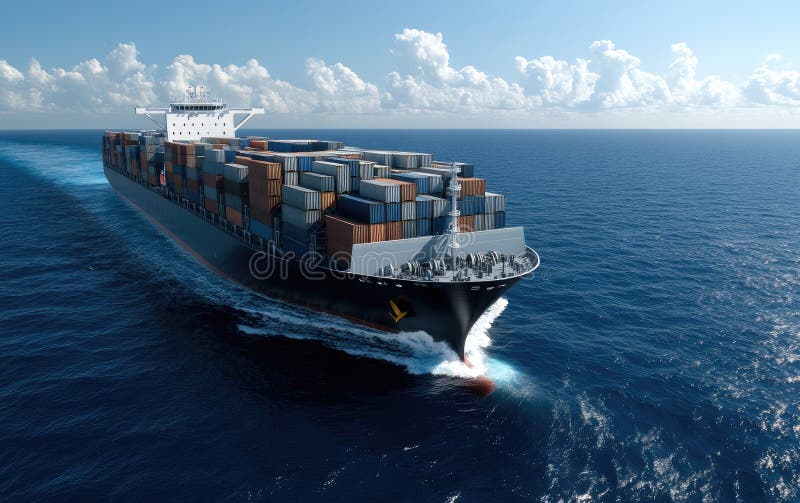 A Colossal Container Ship Sails through the Ocean, Transporting Cargo ...