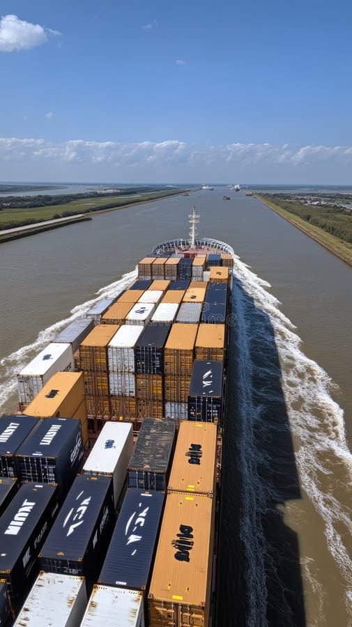 A Colossal Container Ship Sails through the Ocean, Transporting Cargo ...