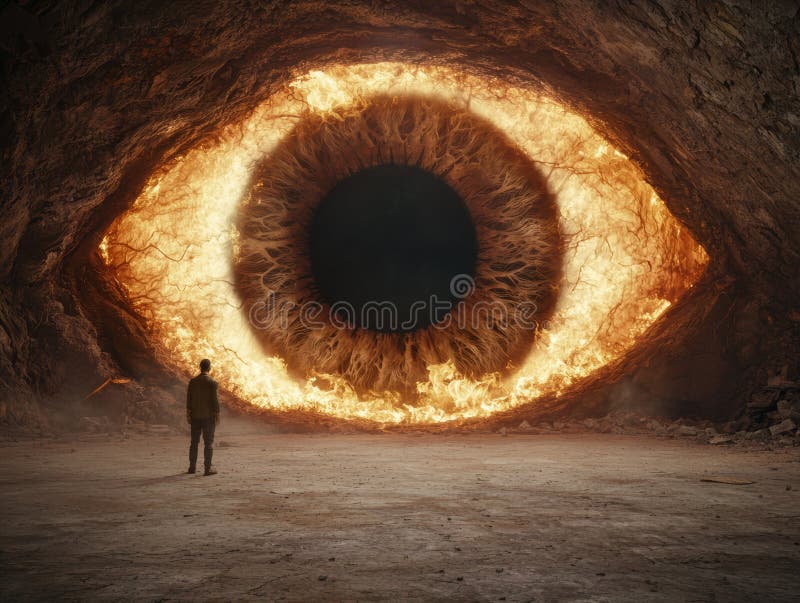 Colossal Eye of a Mythical Creature in a Cave Stock Illustration ...