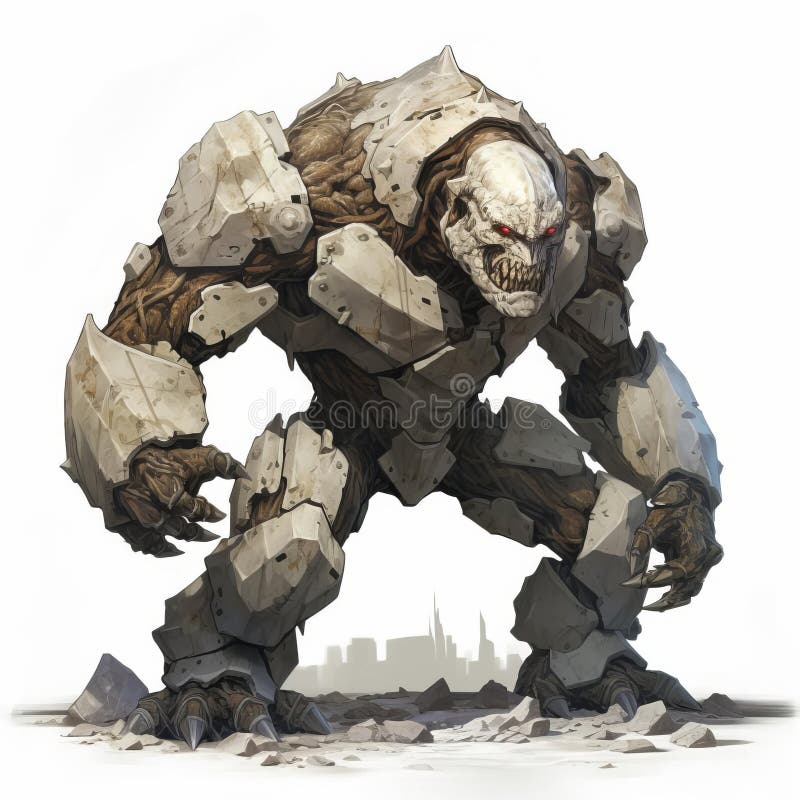 Colossal Golem in White Background Exudes Foreboding Intensity ...