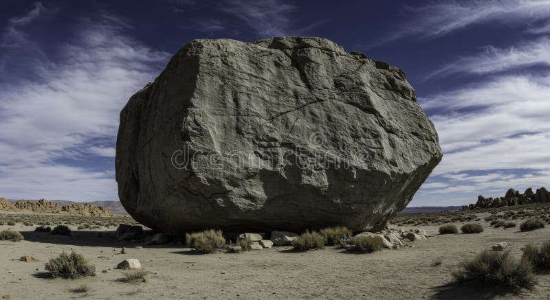 Massive Granite Boulder in Desert Landscape Under Blue Sky Stock ...