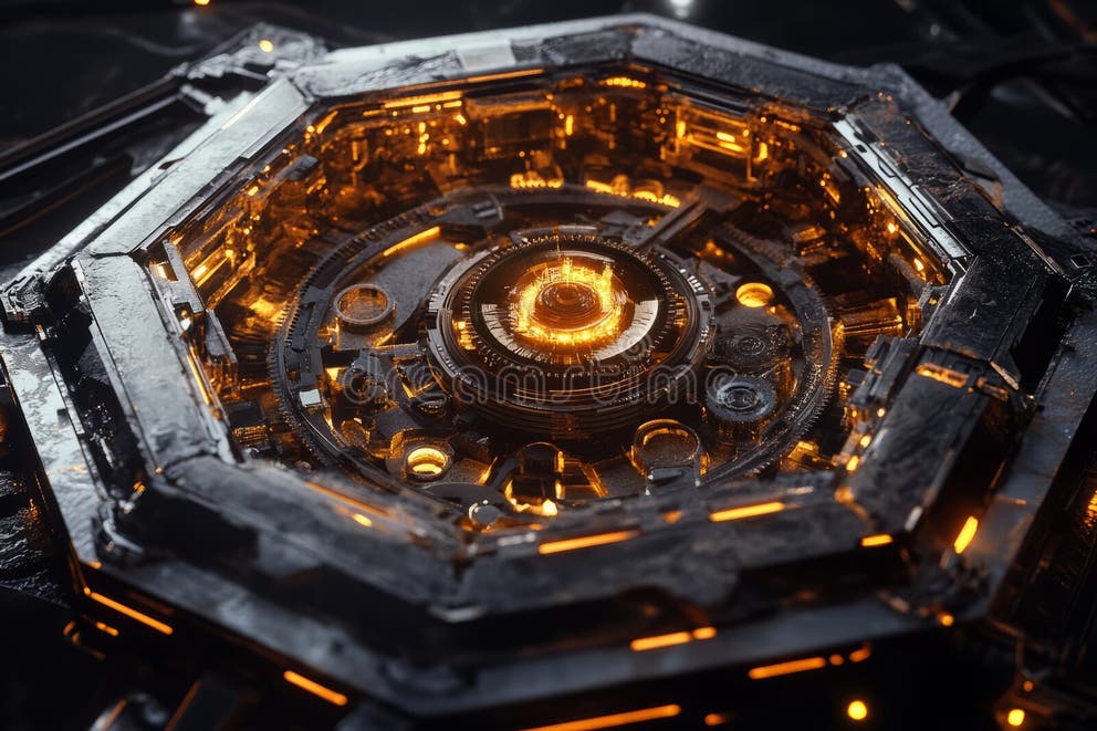 A Colossal Hexagonal Clockwork Mechanism, Where Glowing Gears and ...