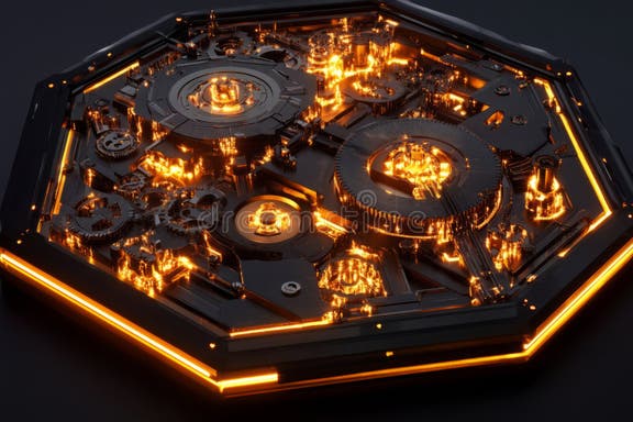 A Colossal Hexagonal Clockwork Mechanism, Where Glowing Gears and ...