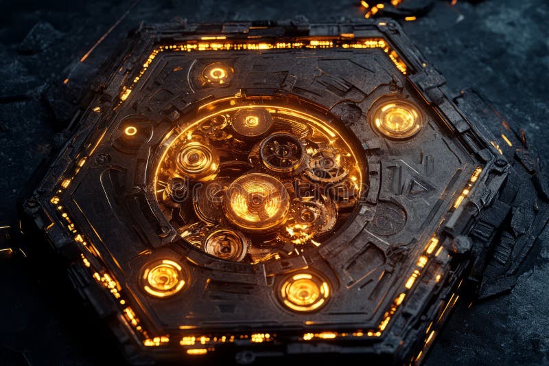 A Colossal Hexagonal Clockwork Mechanism, Where Glowing Gears and ...