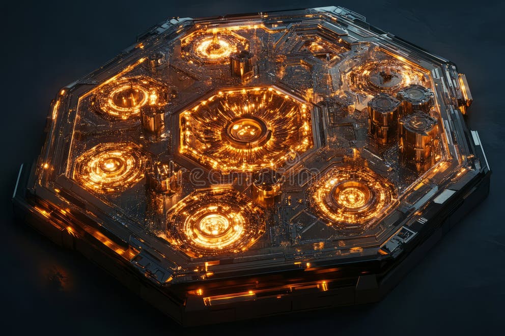 A Colossal Hexagonal Clockwork Mechanism, Where Glowing Gears and ...