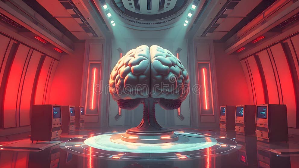 A Colossal Human Brain Connected To One or More Computers. Stock ...