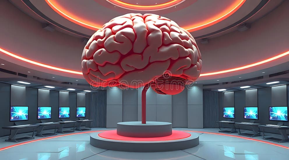 A Colossal Human Brain Connected To One or More Computers. Stock ...