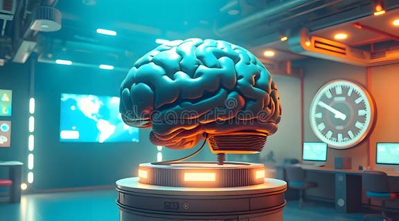 A Colossal Human Brain Connected To One or More Computers. Stock ...