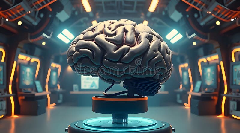 A Colossal Human Brain Connected To One or More Computers. Stock ...