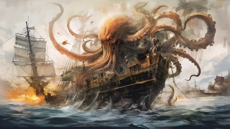 Generative AI, Kraken Unleashed Stock Illustration - Illustration of ...