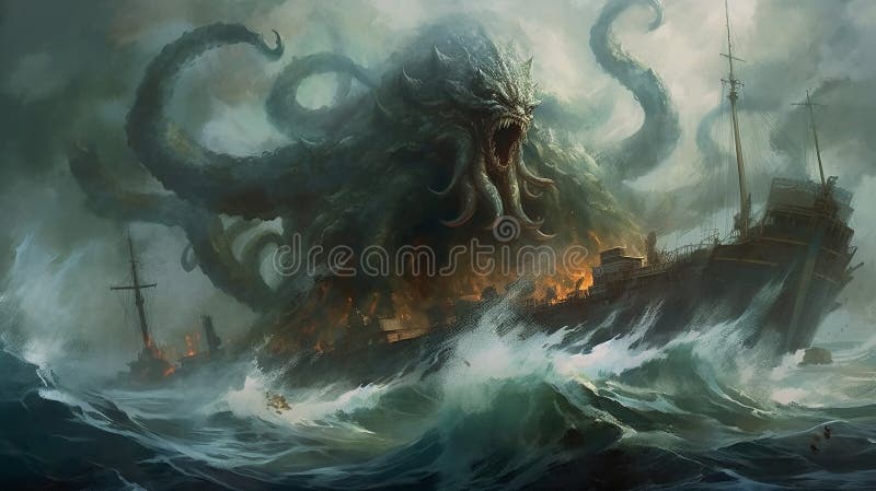 Generative AI, Kraken Unleashed Stock Illustration - Illustration of ...