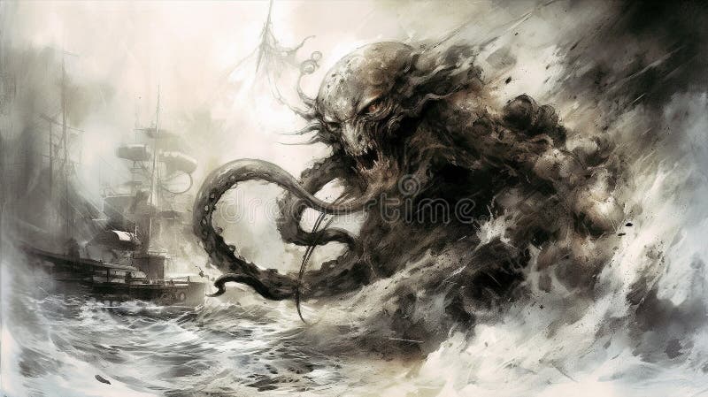 Generative AI, Kraken Unleashed Stock Illustration - Illustration of ...