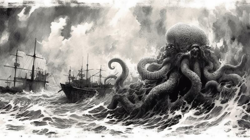 Generative AI, Kraken Unleashed Stock Illustration - Illustration of ...