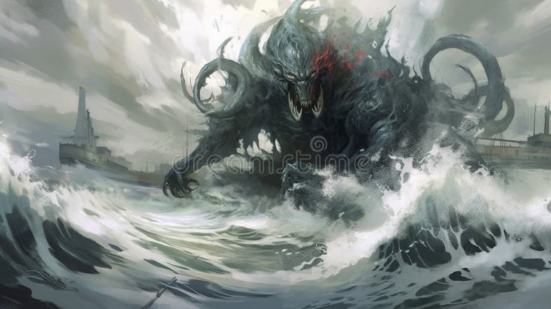 Generative AI, Kraken Unleashed Stock Illustration - Illustration of ...