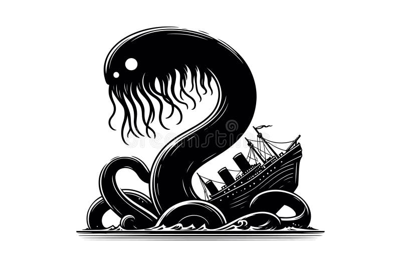 Colossal Leviathan Enveloping Ancient Shipwreck, Staring at Distant ...