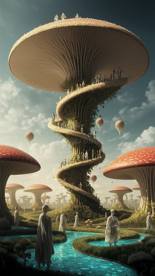 A Colossal Mushroom Skyscraper, a Marvel of Biotech Engineering, Towers ...