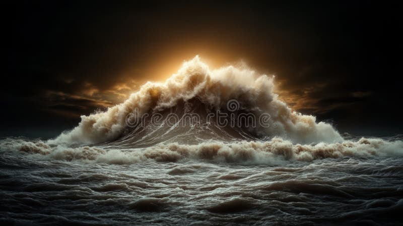 A Colossal Ocean Wave Surges Upwards, Dramatically Illuminated by the ...