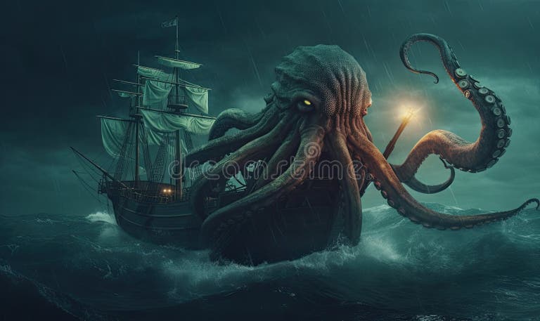 A Colossal Octopus Engulfs a Ship in Its Powerful Tentacles Creating ...