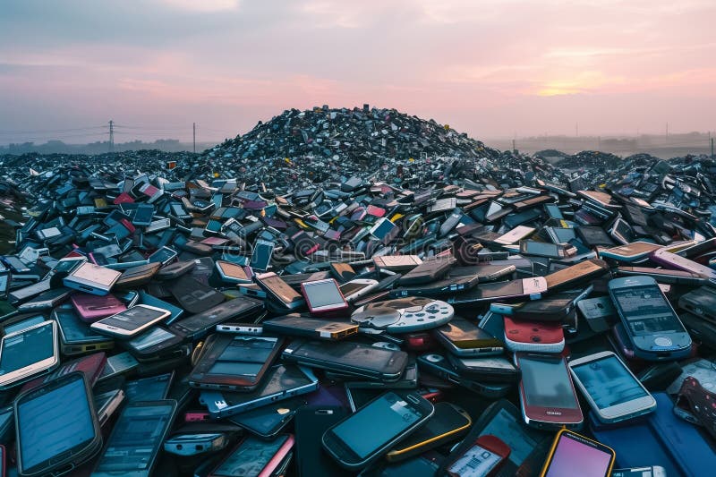 Massive Heap of Electronic Waste at Dusk Stock Image - Image of ...