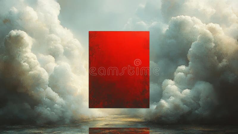 Massive Red Cube Floating in a Cloudscape Stock Illustration ...
